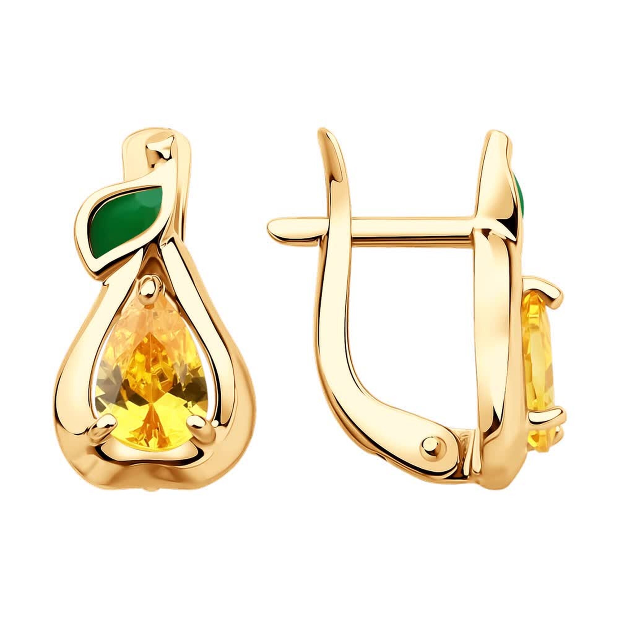 Серьги, красное золото, 585 проба, эмаль, фианит