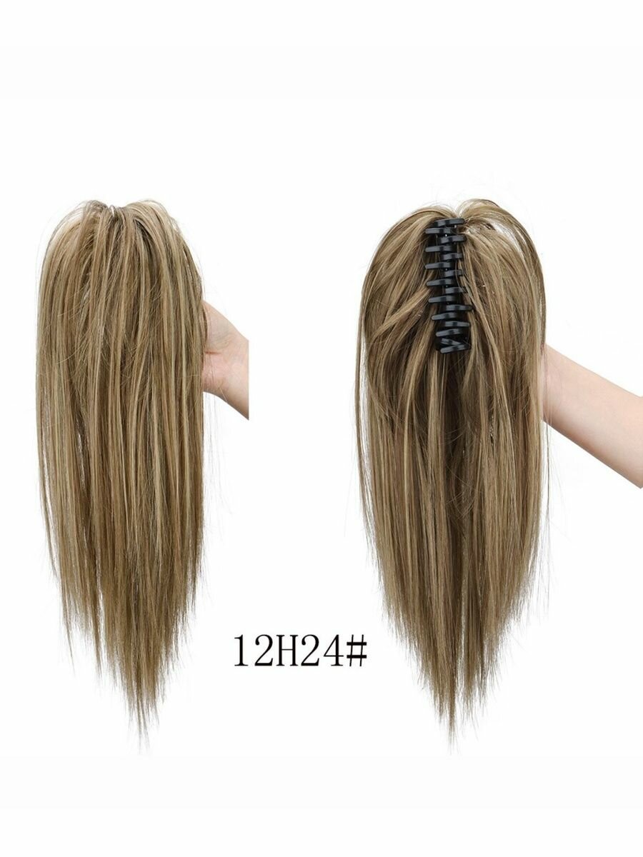 Хвост на крабе прямой светло-коричневый мелированный 35 см/шиньон на крабе/афрохвост накладной хвост /шиньон