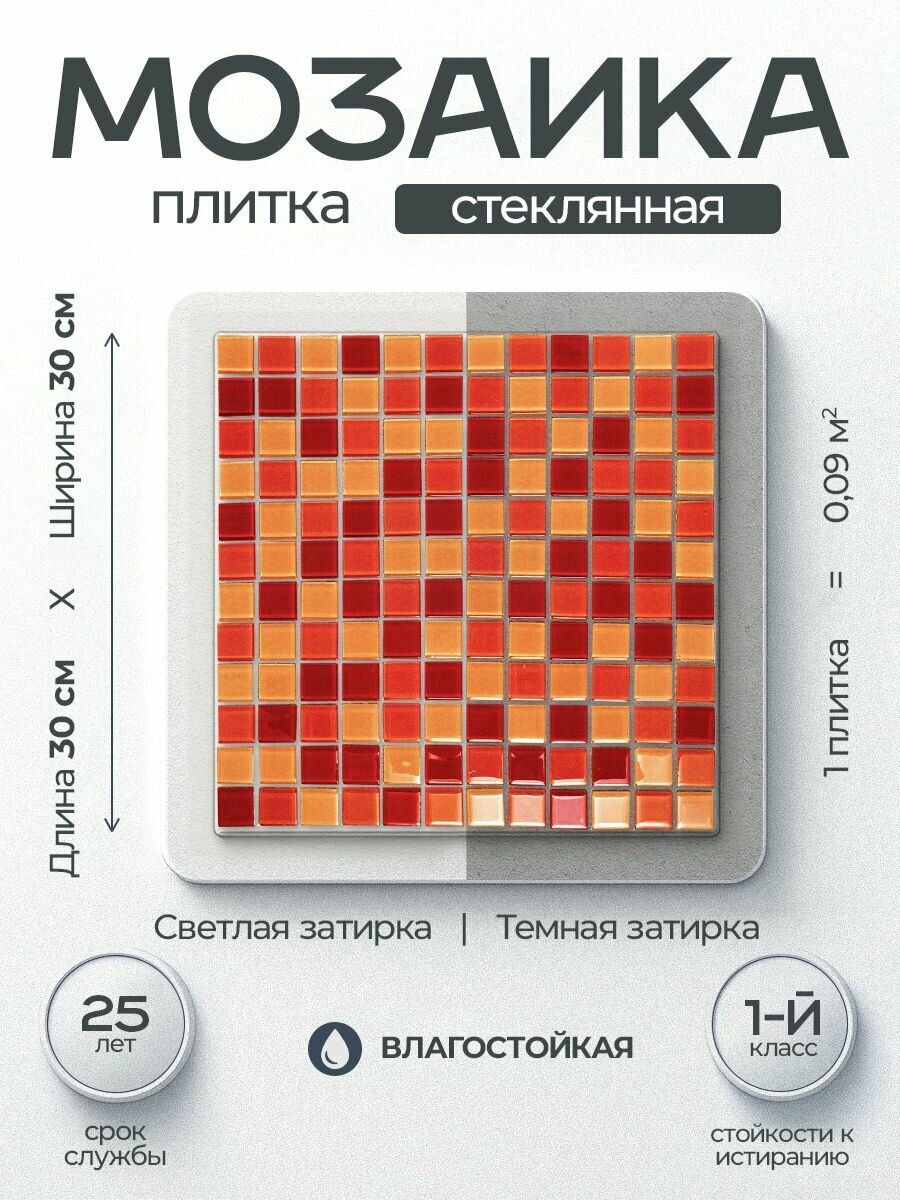 Плитка мозаика для кухни MIRO (серия Barium №13) на фартук моющаяся высокопрочная долговечная, размер плитки 30х30см, упаковка 1 штука на сетке, 0,09 м2