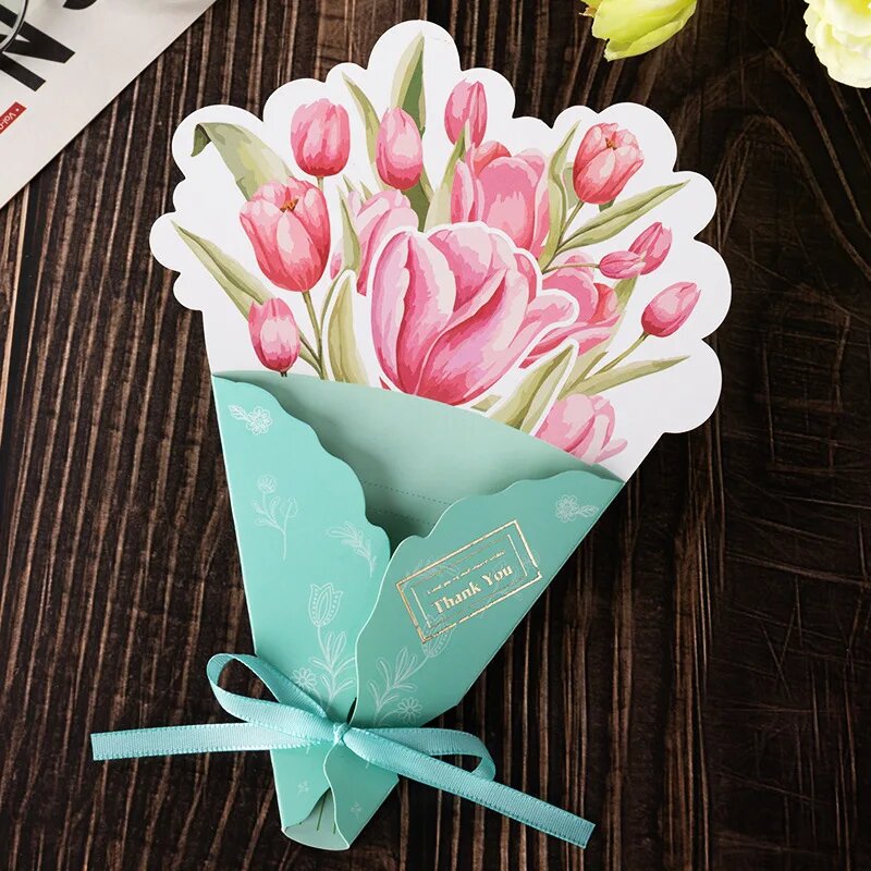 Открытка с гвоздиками MOONBIFFY 1pcs, Thank You-green