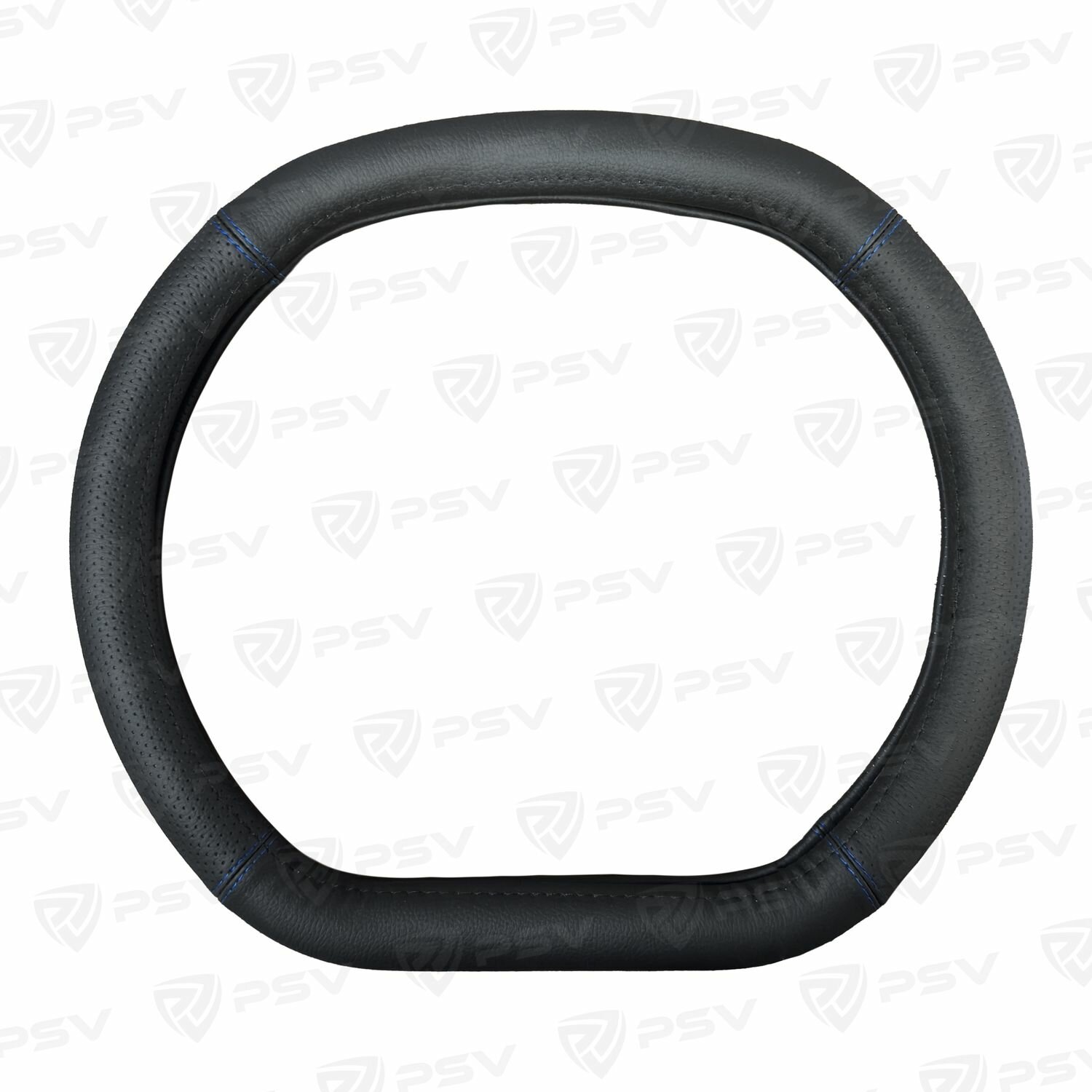 Чехол на руль оплетка руля для авто со скошенным низом D форма PSV DRIVE CORNER (Черный/Отстрочка синяя), размер M 37-39 см
