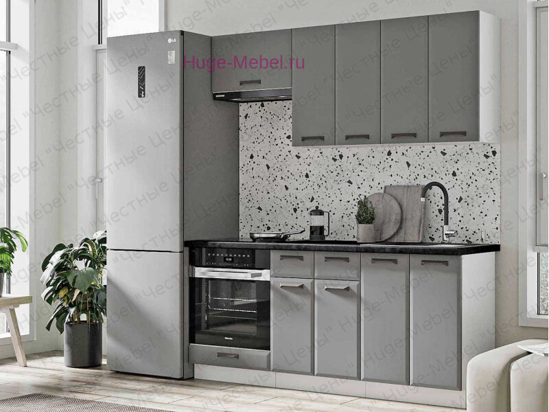 Кухня 1.8 метра "Призма" асфальт/корпус белый +столешница кастилло Huge Mebel . Ширина 1400. Готовые кухни