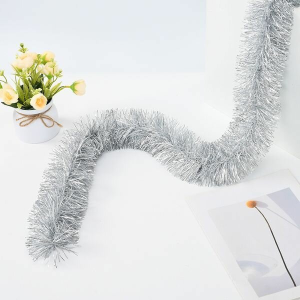 Мишура Yiwu "Новогодняя", диаметр 9 см, 2 м, серебристая