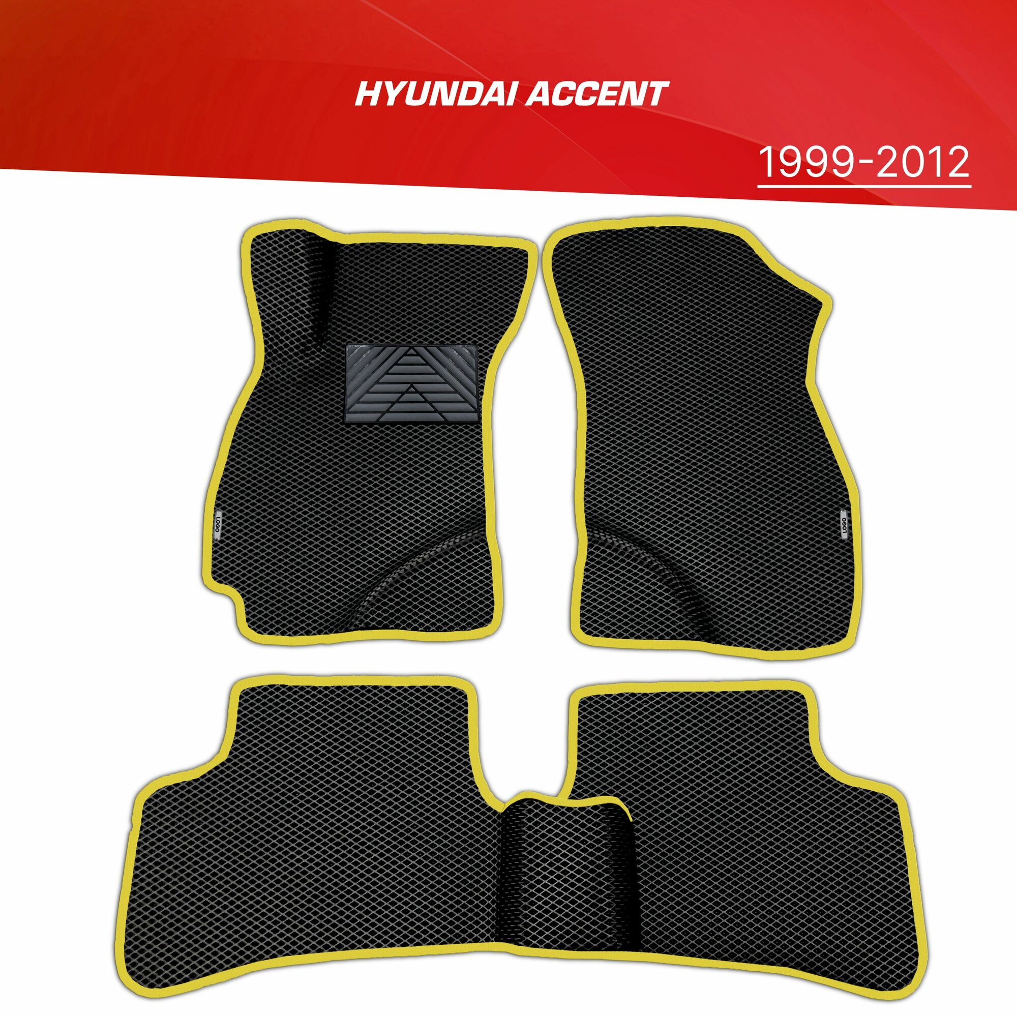 Коврики EVA (ЕВА) 3D Hyundai Accent с подпятником + 2 логотипа (шильдика) Hyundai / Хендай Акцент