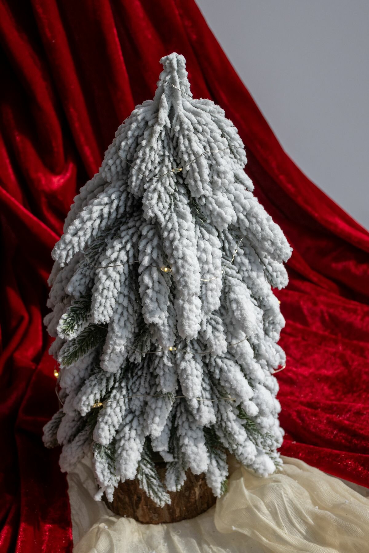 Елка искусственная новогодняя заснеженная настольная в горшке 35см сосна с подсветкой роса