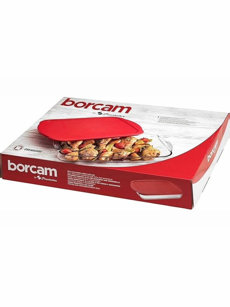 Жаропрочная форма, лоток, блюдо прямоугольное для запекания с крышкой 3850 мл 40*25*6 см Borcam. В брендовой упаковке. Турция.