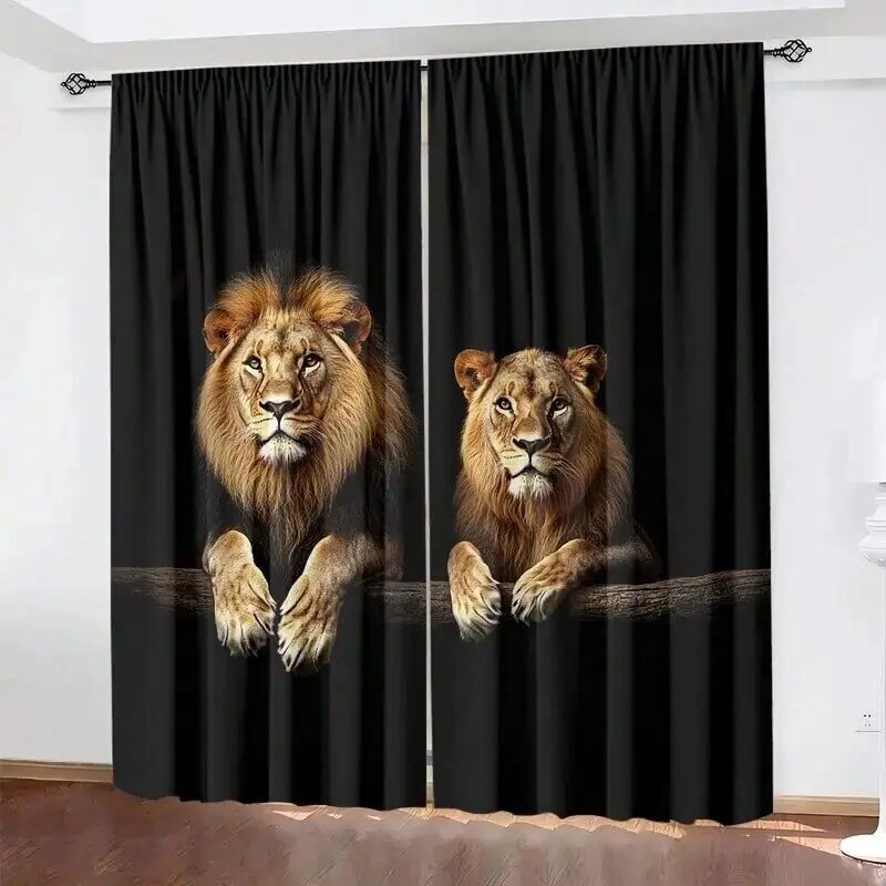 Шторы с принтом льва 42*84, полиэстер, LY174, 42Wx63L(107x160CM)x2