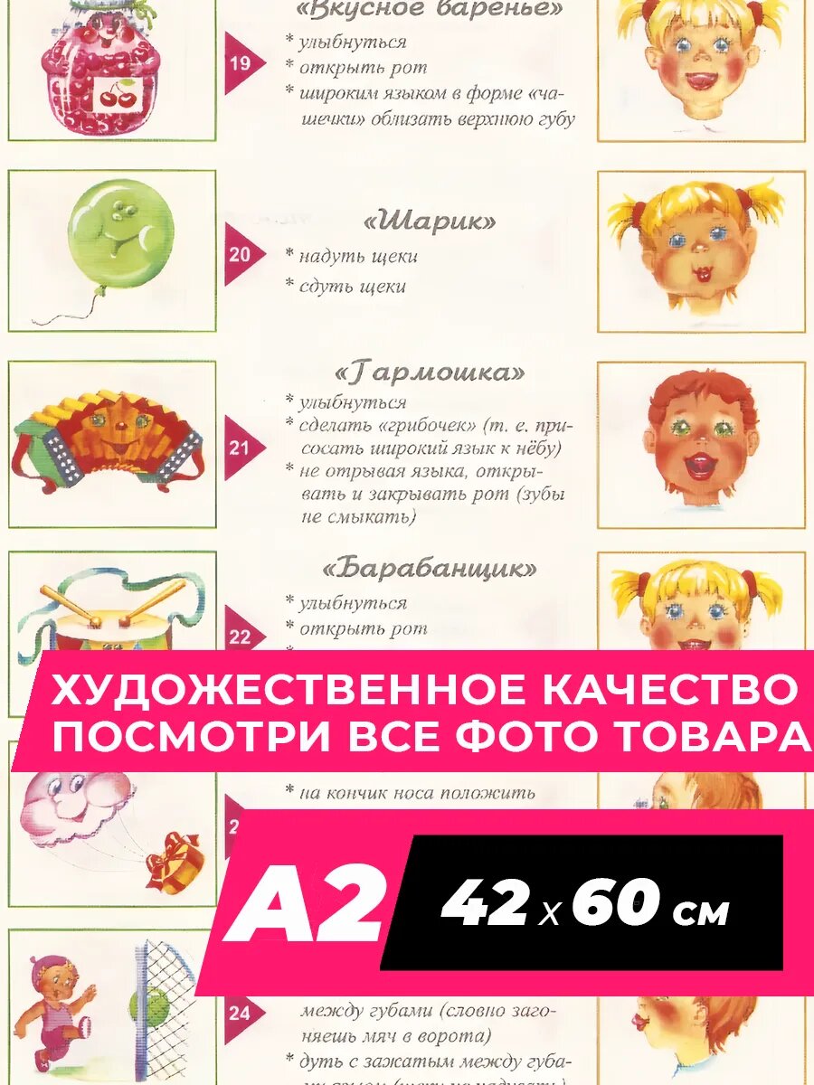 Плакат артикуляционная гимнастика на стену 1 A2