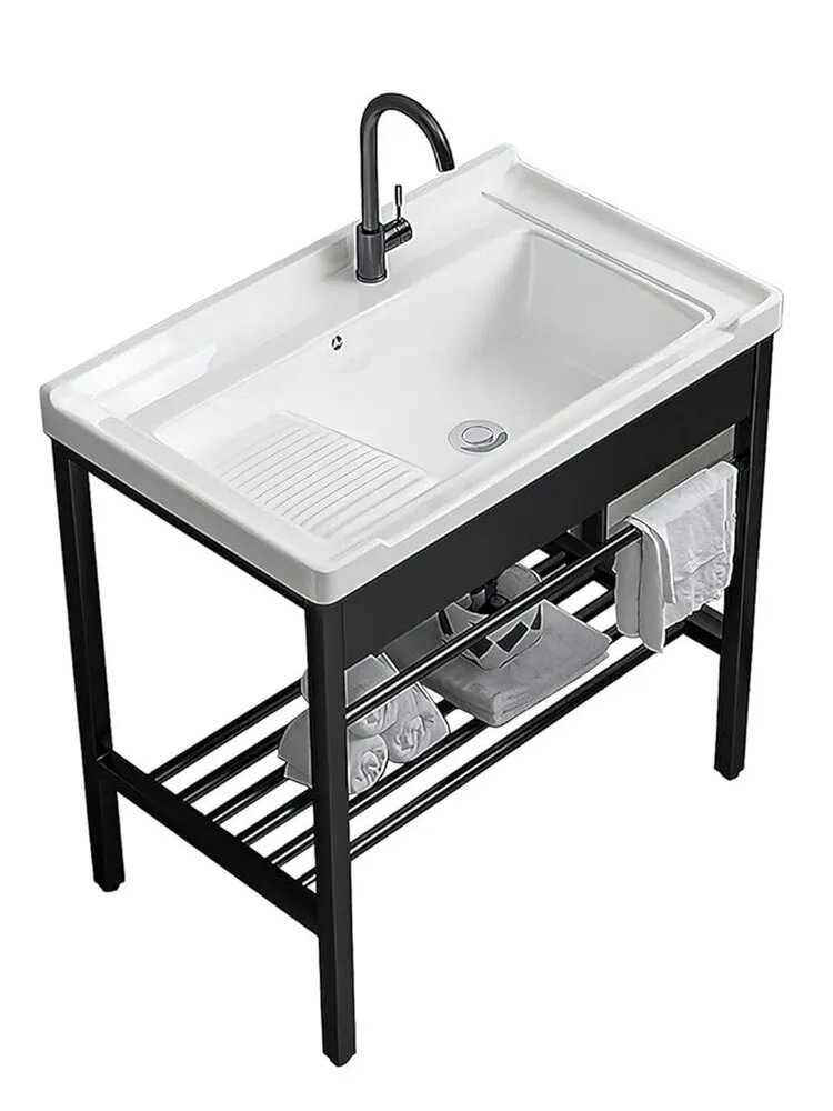 Керамическая Раковина, С Набором Для Мойки, Кронштейном И Сливным Комплектом, 71x42x83 См