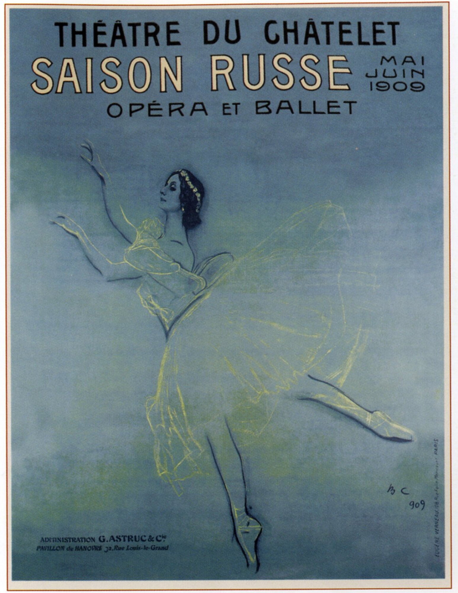 Плакат, постер Афиша «Русского сезона» в Париже на бумаге, размер 30х42см