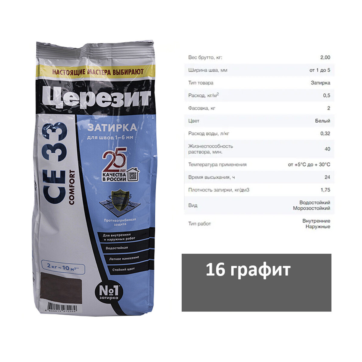 Затирка для швов Ceresit (Церезит) CE 33 16 графит