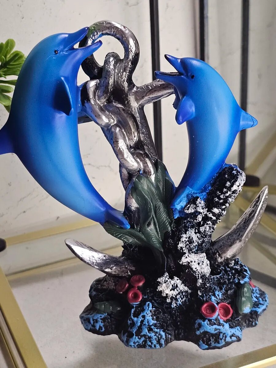 Статуэтка фигурка два дельфина с якорем 12×10 см в интерьер