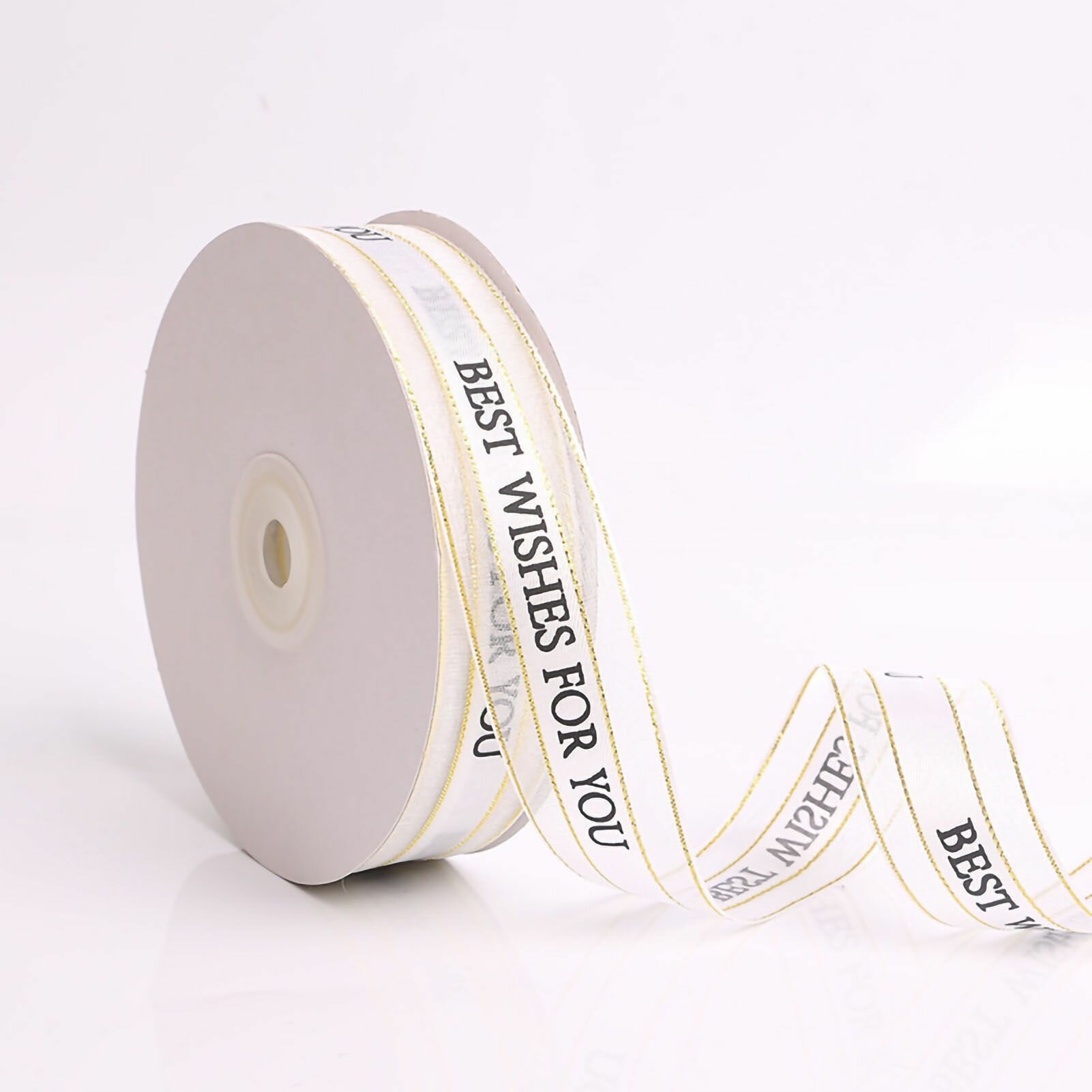 Подарочная лента с буквами, бело-золотая окантовка