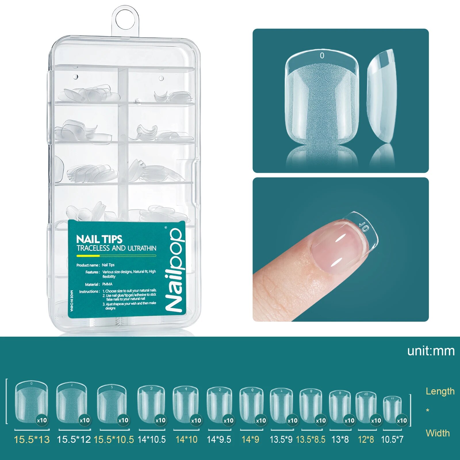 Nailpop Гелевые типсы для ногтей 120 шт. XS-Square 120pcs