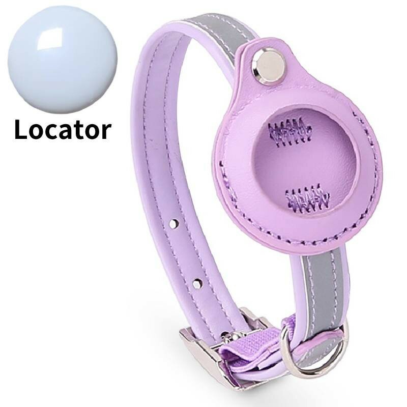 Airtag cat collar reflective anti lost tracker without gps for outdoor pet safety, purple
