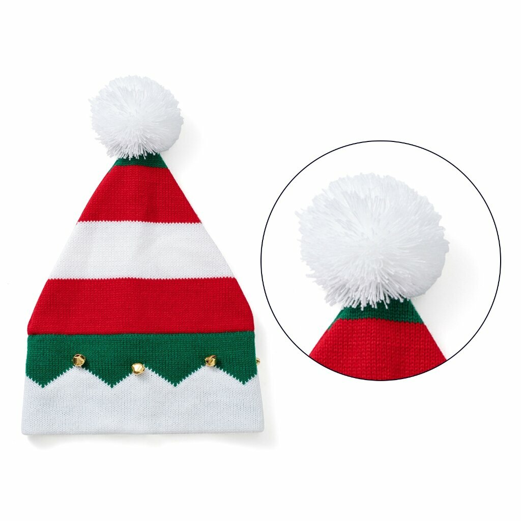 Рождественская шапка Санты с полосками и плюшевым помпоном для праздника