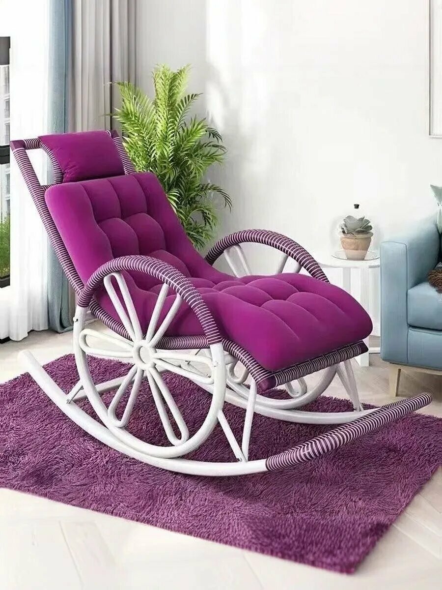 Шезлонг, с мягкой обивкой и ковром, Искусственный ротанг ,180х58х90см, фиолетовый