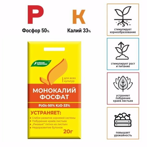 Удобрение минеральное Монокалийфосфат Буйские удобрения 20 г - 3шт