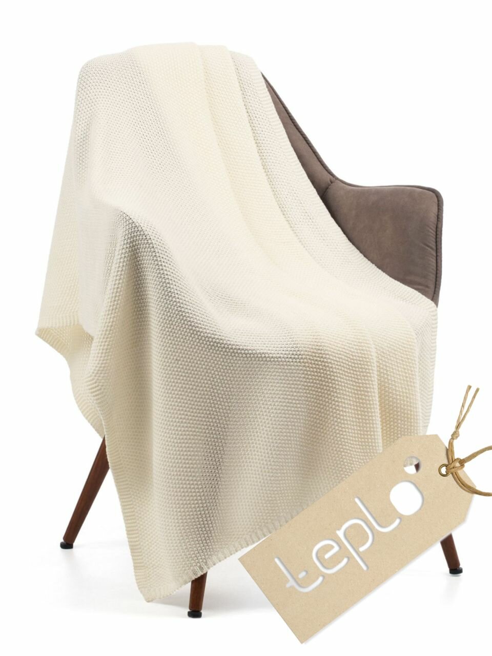 Плед на диван вязаный подарочный акриловый, покрывало на кресло, 120х180, Longview, молочно-белый