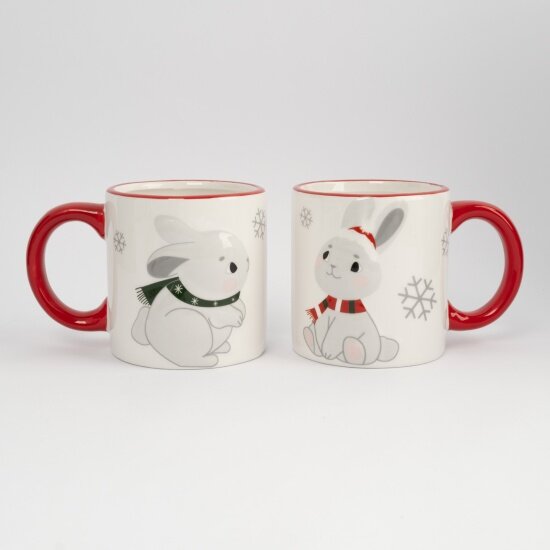 Набор кружек Anna Lafarg New year Зайчики в шарфах 2 шт, 350 мл, детская, керамика, молочно-красный (ANLAF-XWS-180225)