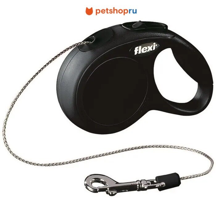 Flexi New Classic Поводок рулетка, тросовый, 3 м, для мелких животных, до 8 кг, черный