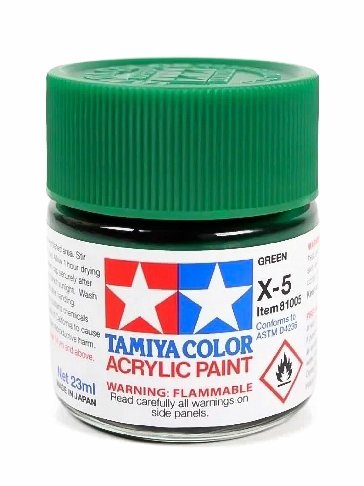 Краска акриловая Tamiya Color X-4 Green 81005 зеленая глянцевая, 23 мл