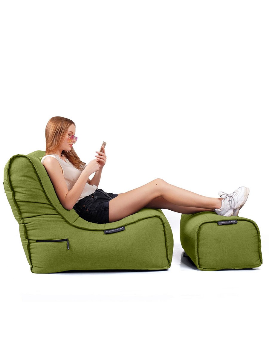 Кресло с оттоманкой для дачи Evolution Chaise - Rainforest Retreat (оксфорд, зеленый) - садовая уличная мебель для террасы, веранды, беседки, бассейна