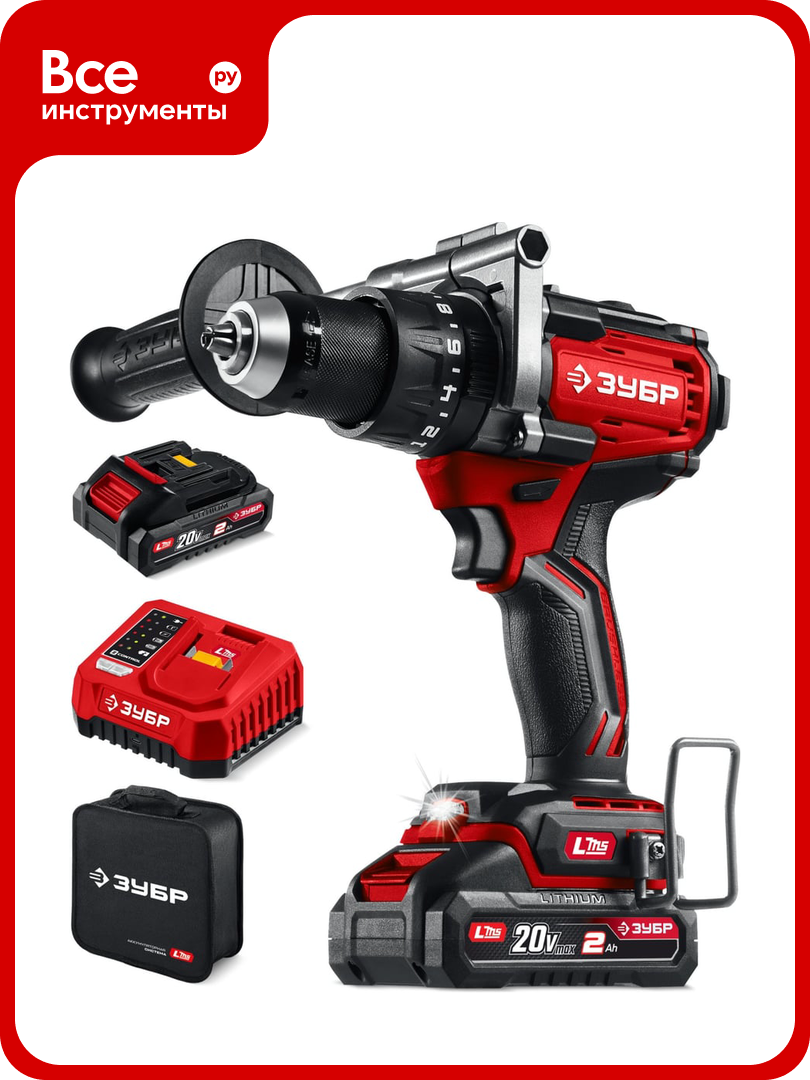 Бесщеточная ударная дрель-шуруповерт, сумка ЗУБР 20 В, 165 Н·м, 2 АКБ LMS (2 А·ч) ДБУ-165-22