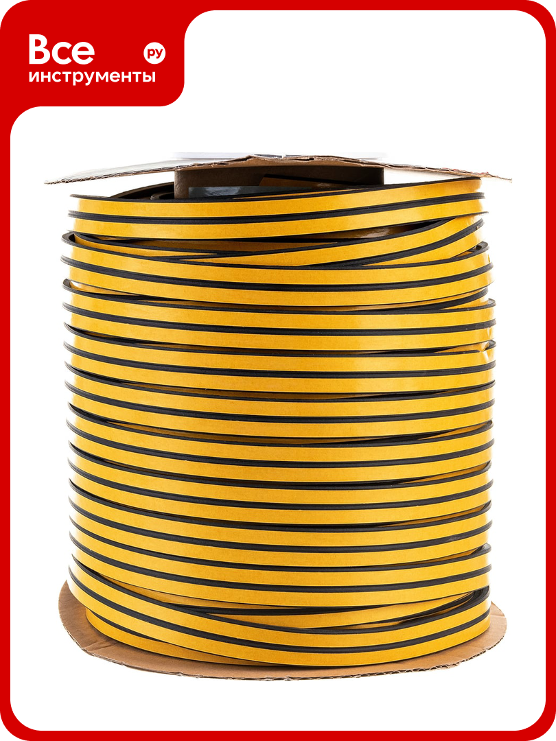 Уплотнитель KIM TEC E-150 черный 4х9 мм, вспененная резина, клеевой слой, для дерева, металла, пластика, окон и дверей