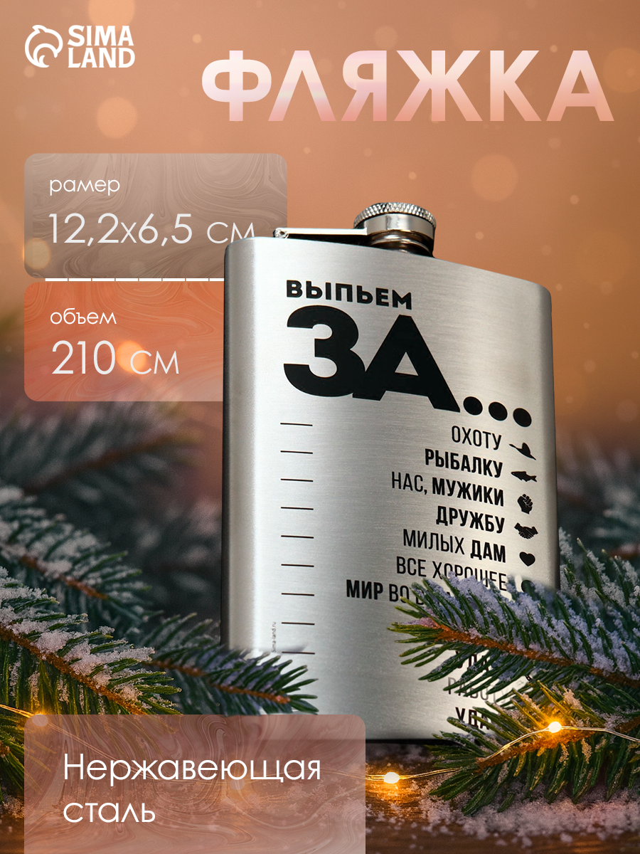 Фляжка "Выпьем за.", 270 мл, нержавеющая сталь, серебристая, на подарок