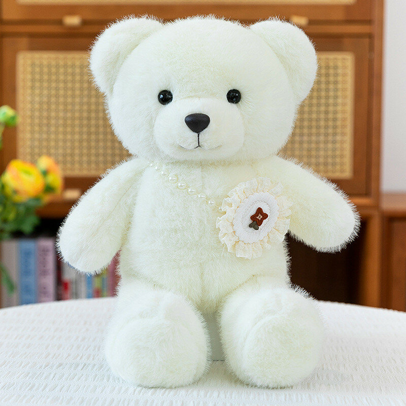 Cute scarf and flower backpack plush doll children companion doll for kids room decor and play white bag 30cm