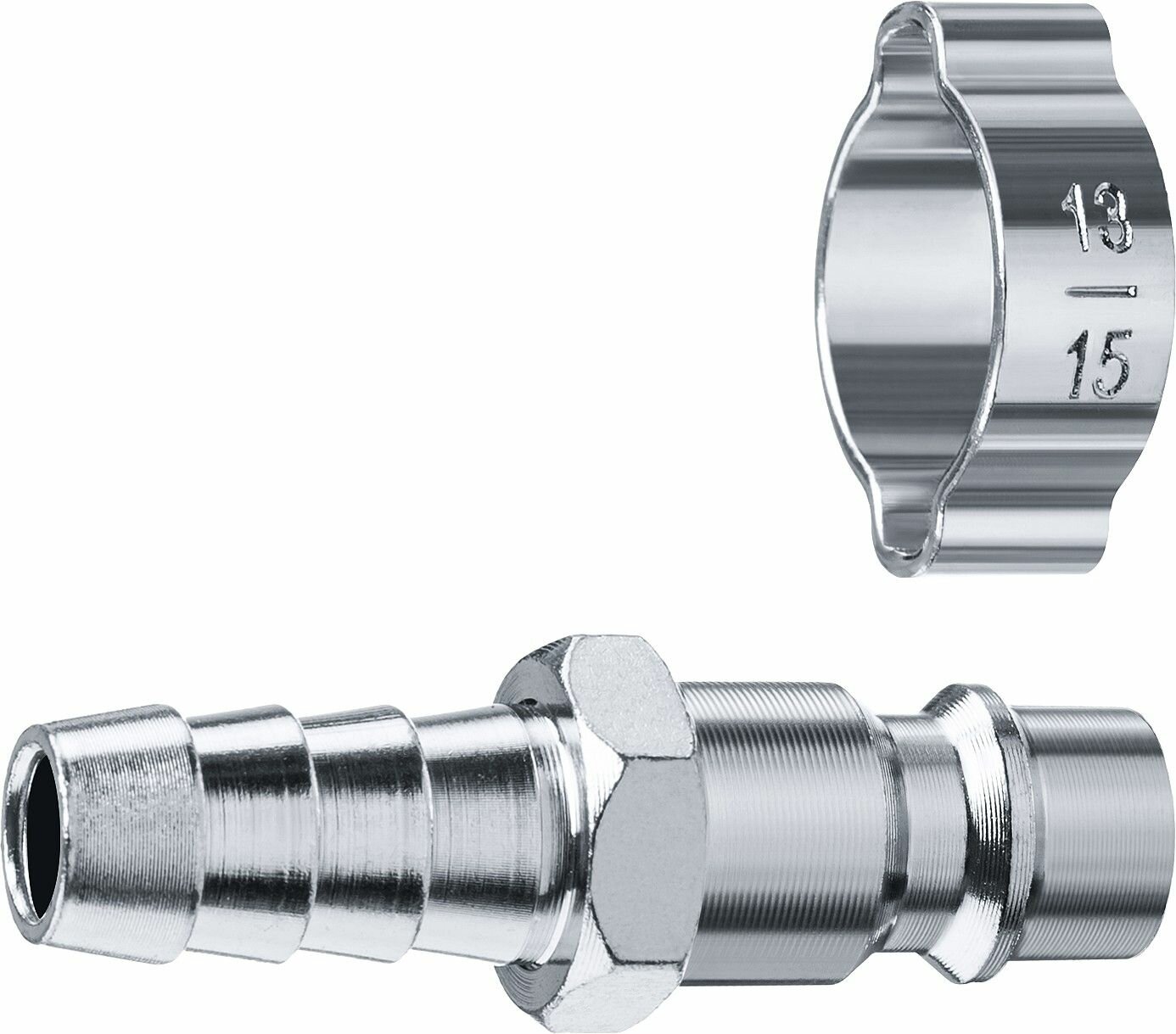 Переходник ЗУБР Профессионал, штуцер елочка, 10 мм-рапид штуцер, с обжимным хомутом