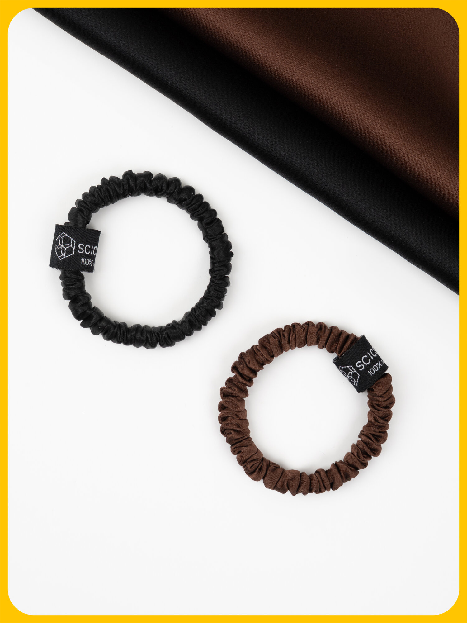 100% натуральный шелк 19 момми/Набор из 2-х резинок 0,5 см/цвета: черный, шоколадный