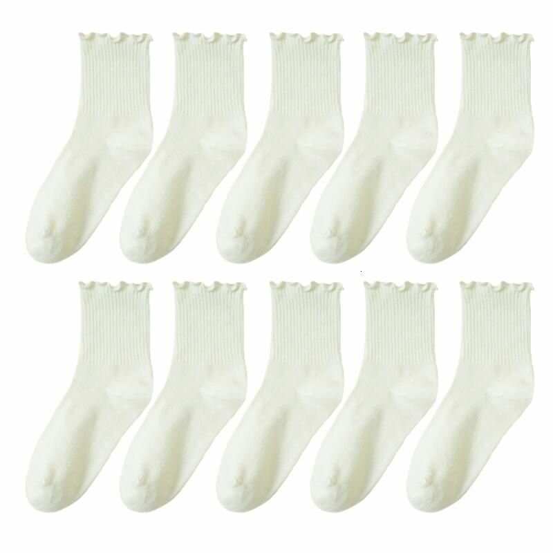 5 пар кружевных носков с рюшами, Белое молоко