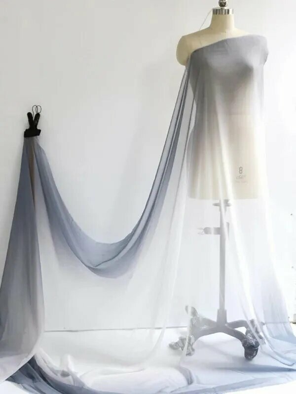 Шифон градиентный (Ombre), 100% полиэстер, ширина 147 см (58"), прозрачный, 30D, продажа на метр для свадебного декора и шарфов