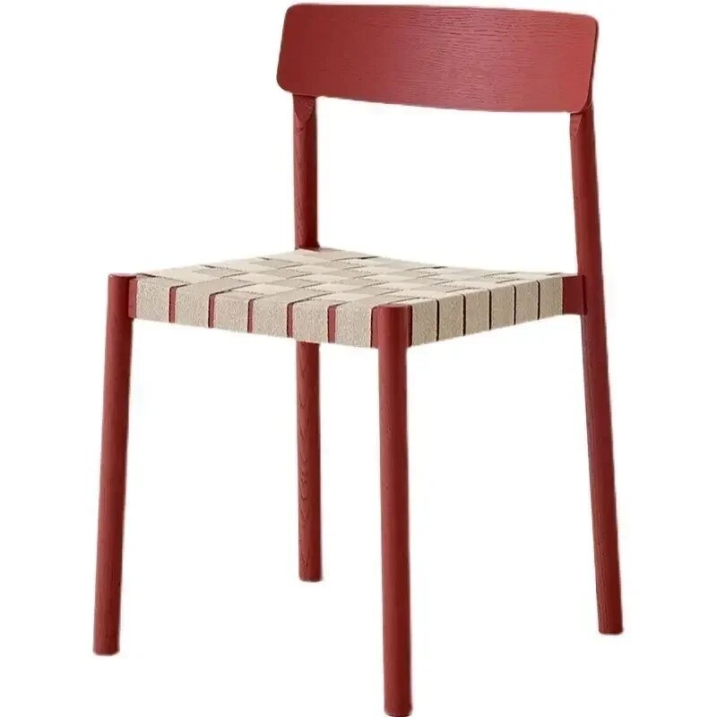 Обеденный стул в скандинавском стиле с ремешком, домашний кофейный стул, наклонная линия, спинка, можно штабелировать, плетеный стул из цельного дерева для отдыха, Ins Wind RED