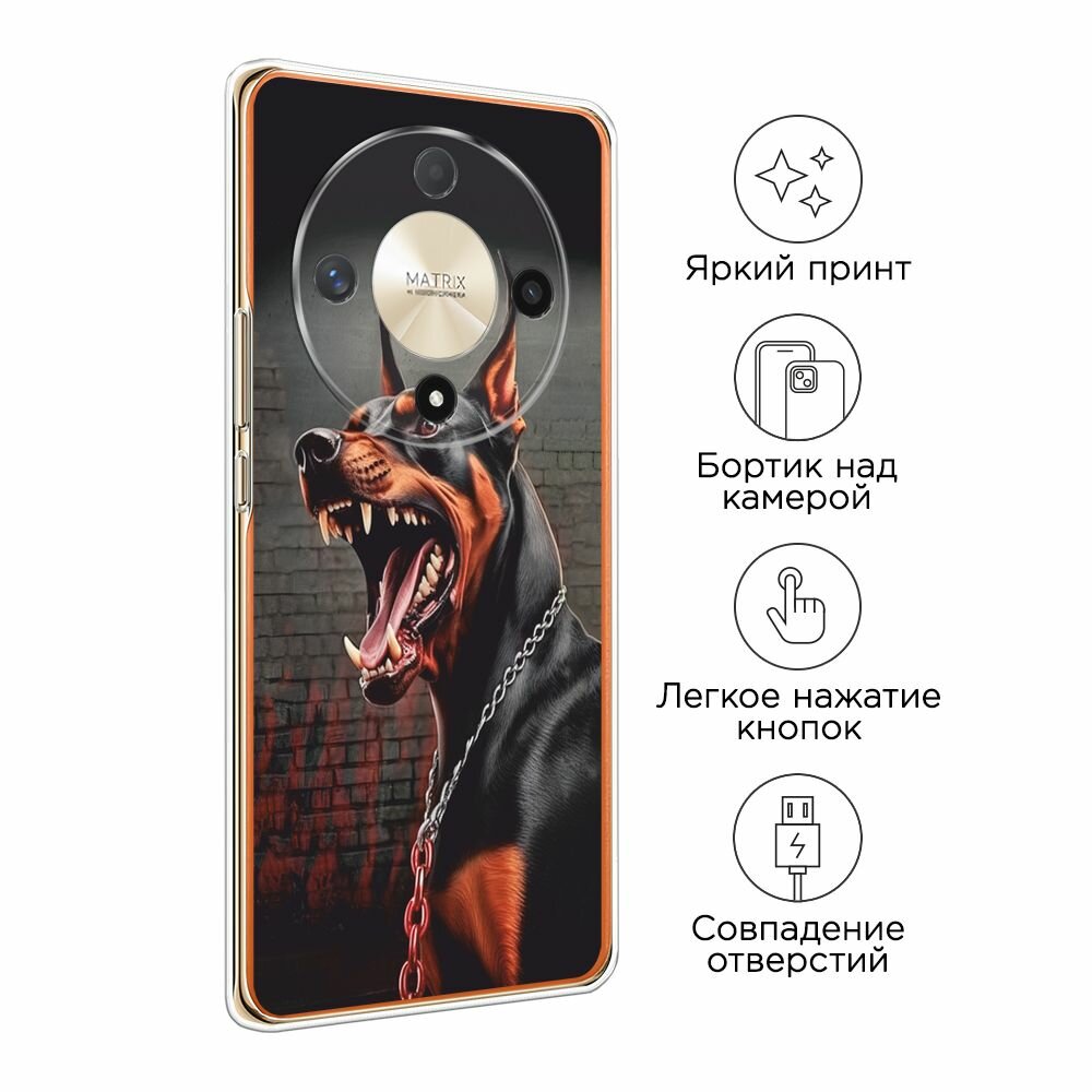 Силиконовый чехол на Honor X9b / Хонор X9B с принтом "Доберман с цепью" — фото 1
