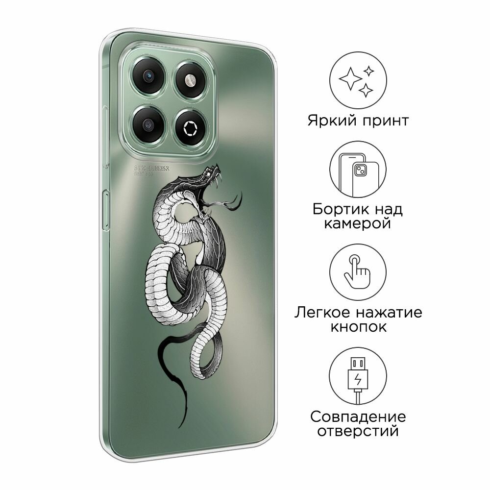 Чехол на Honor X6b / Хонор X6b с принтом Монохромная змея рисунок, прозрачный — фото 1