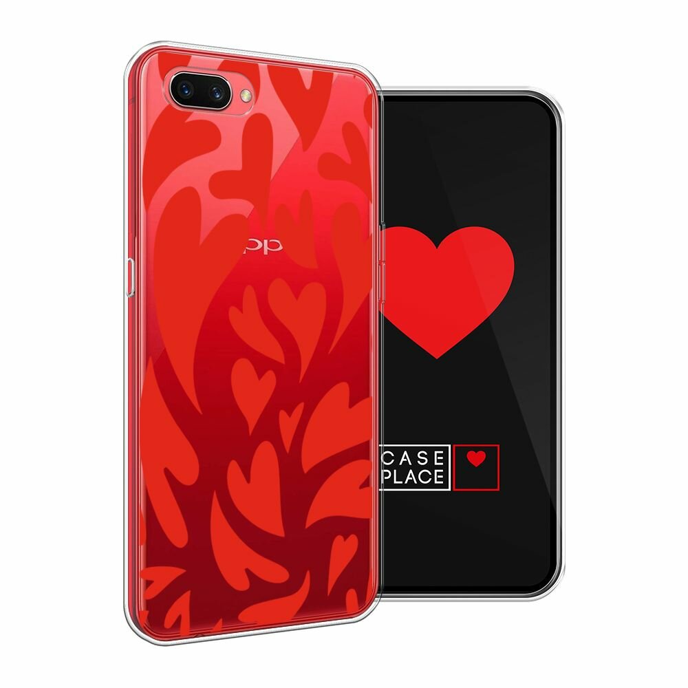 Чехол на Oppo A3s / Oppo A3s с принтом "Crazy hearts 2 - 14 февраля", прозрачный — фото 1