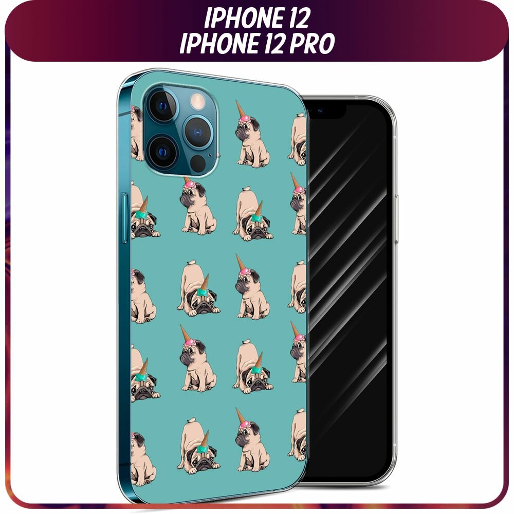 Чехол на Apple iPhone 12/12 Pro / Айфон 12/12 Про с принтом сладкие мопсы