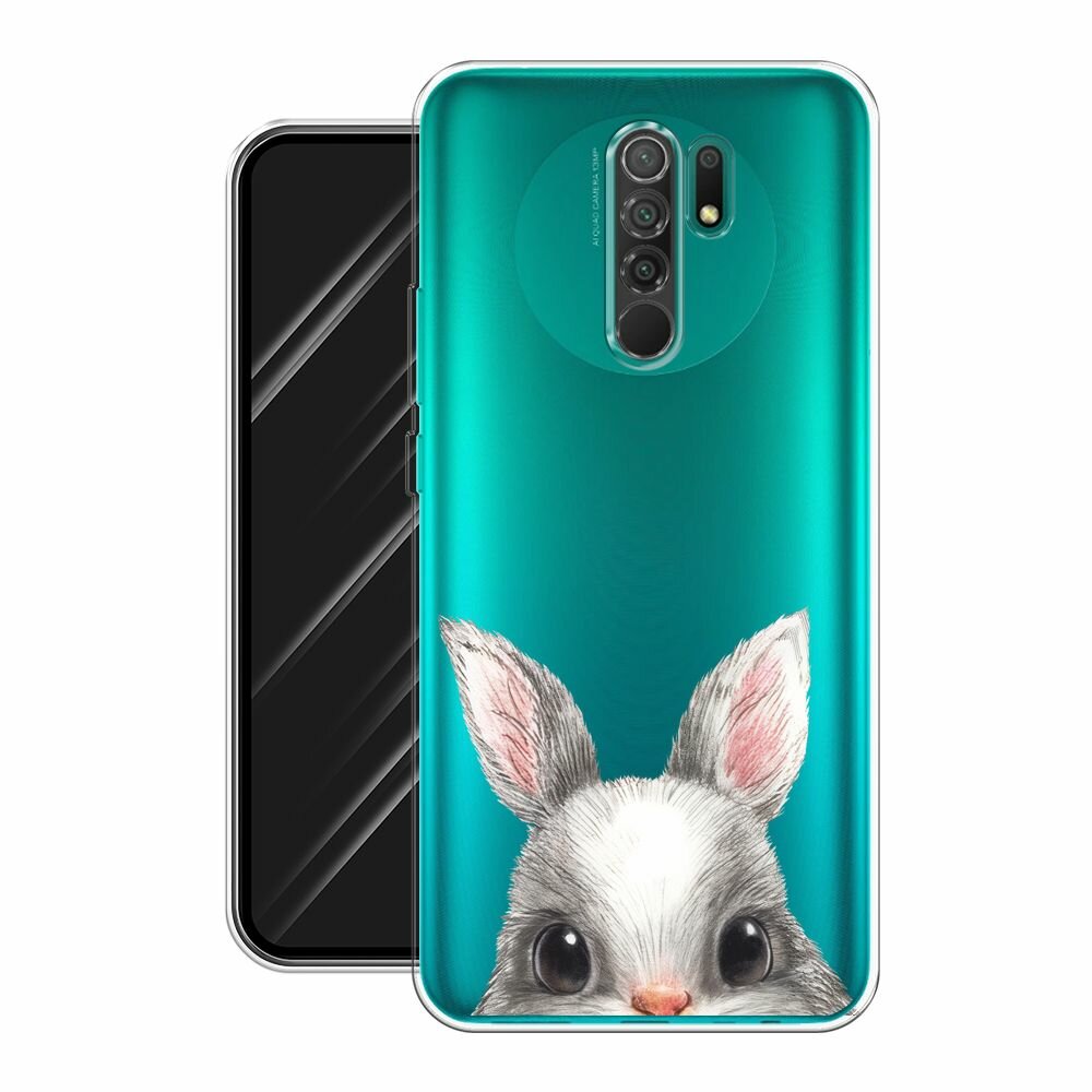 Чехол на Xiaomi Redmi 9 / Сяоми Редми 9 с принтом "Карандашный кролик 2 - 8 марта", прозрачный — фото 1