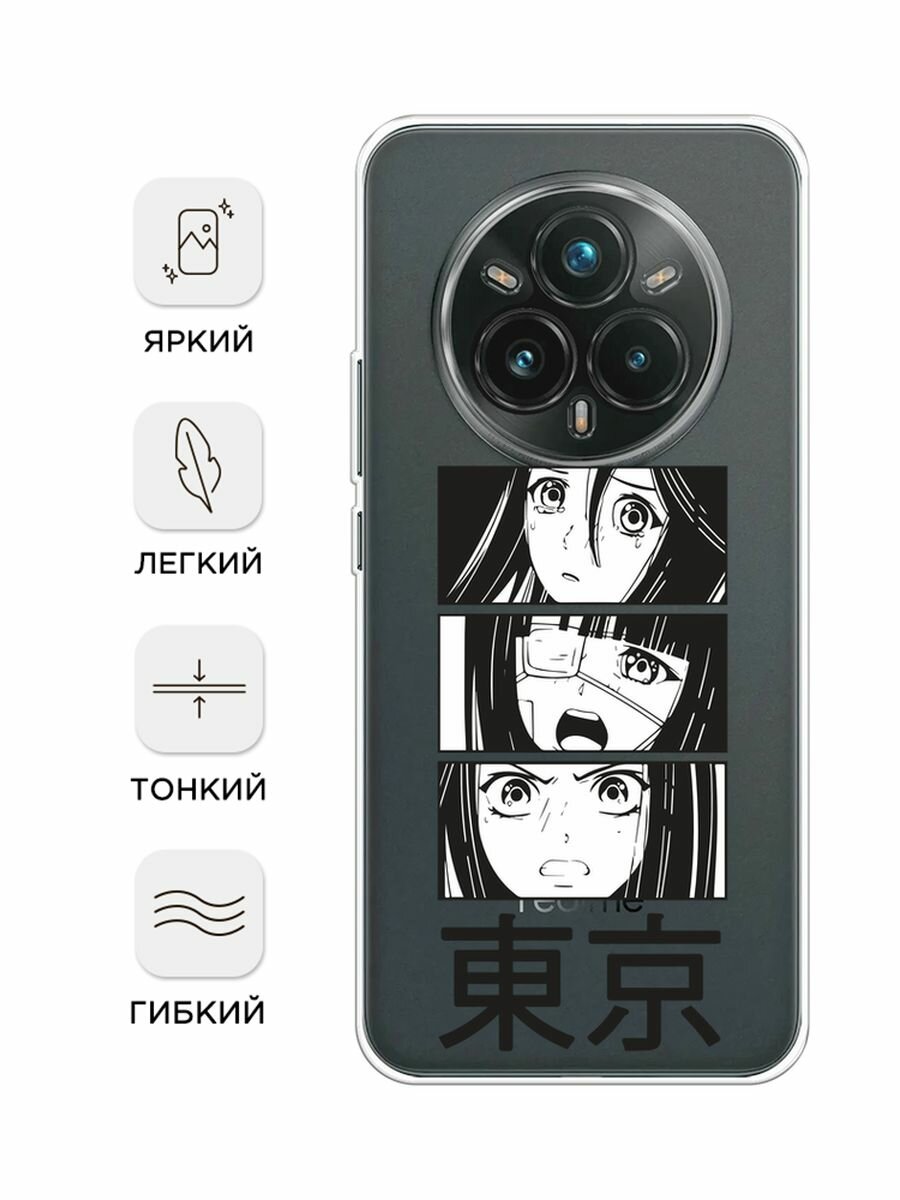 Чехол на Realme 14 Pro / Реалми 14 Про с принтом "Tokyo girls", прозрачный — фото 1