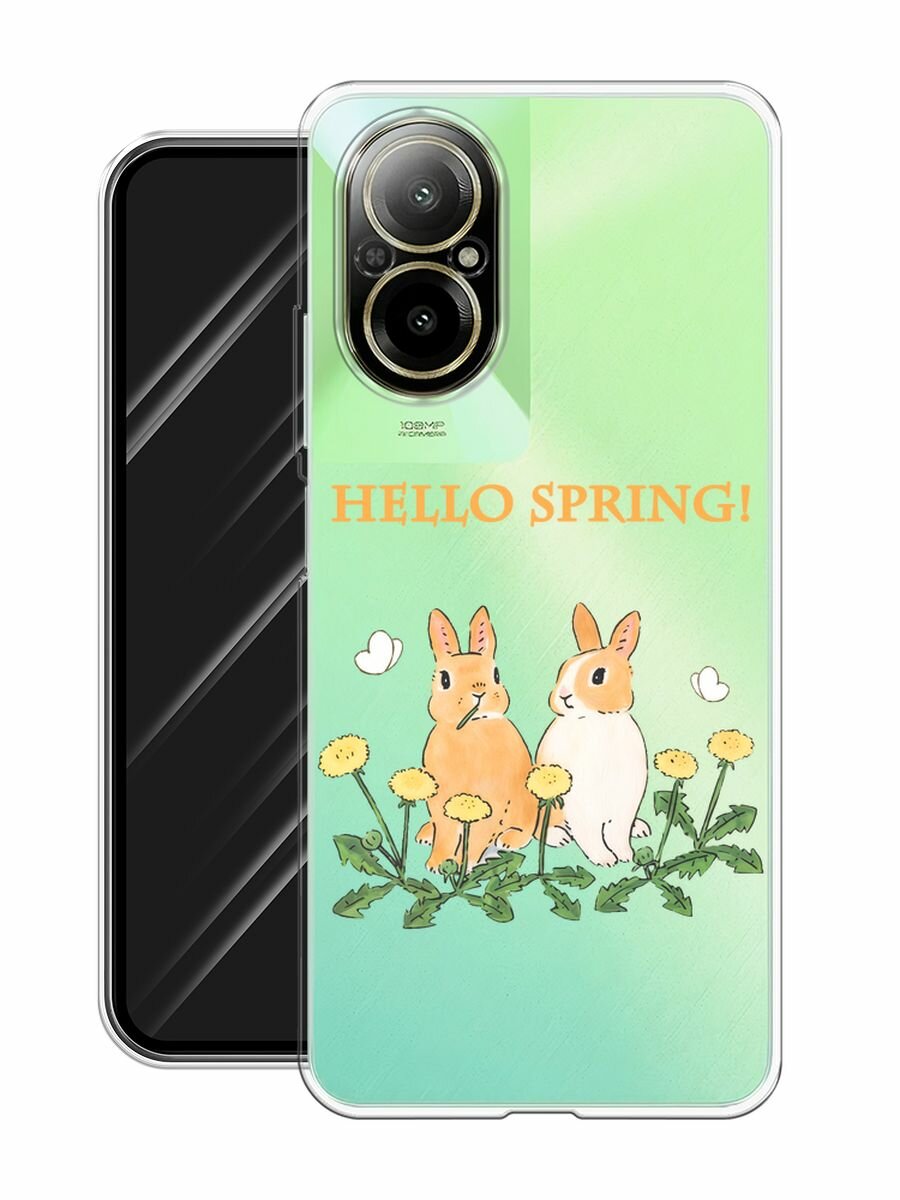 Чехол на Realme C67 4G / Реалми C67 4G с принтом "Весенние кролики", прозрачный — фото 1