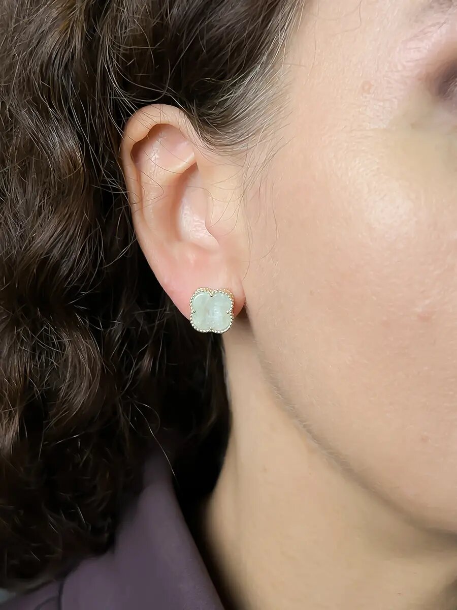 Серьги пусеты, желтое золото, 375 проба, аквамарин