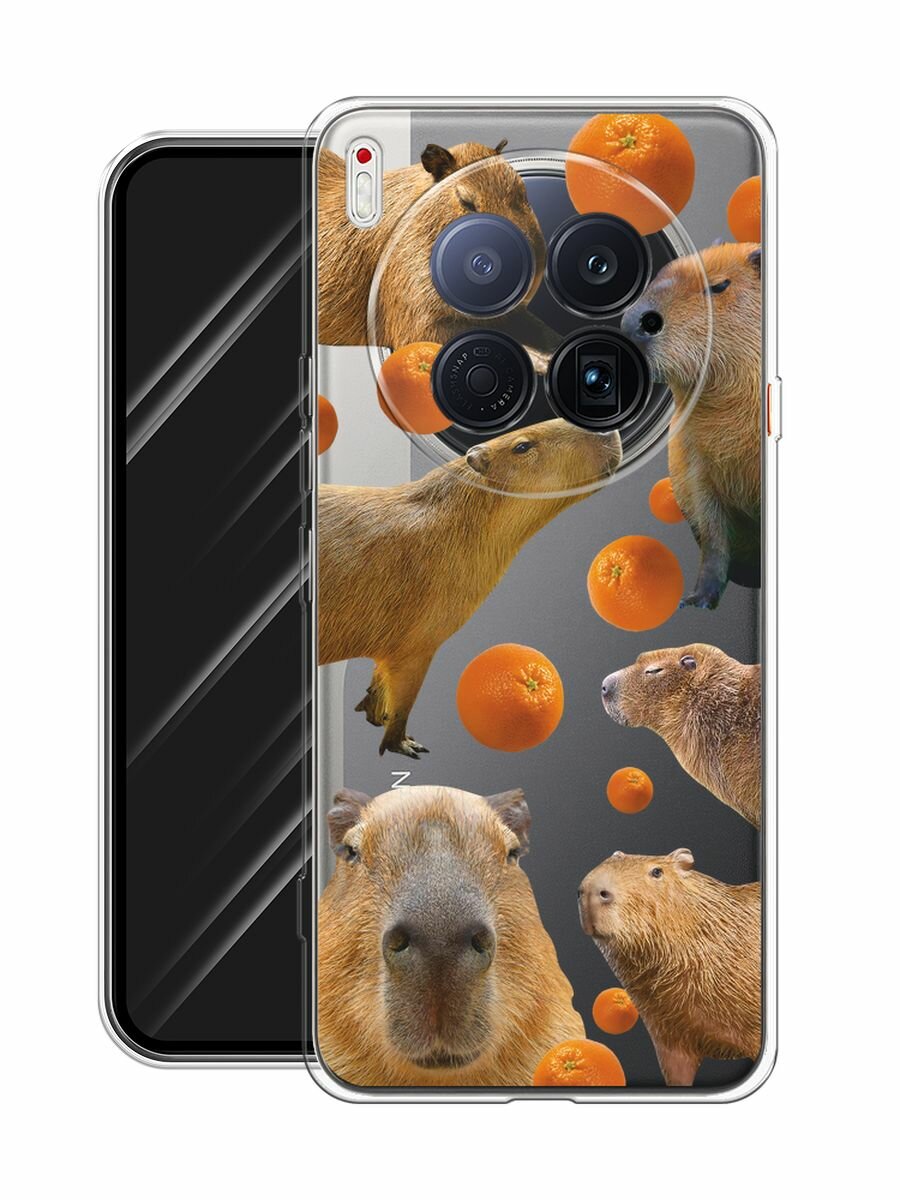 Чехол на Tecno Camon 40 Premier / Текно Камон 40 Премьер с принтом "Капибара и апельсины", прозрачный — фото 1