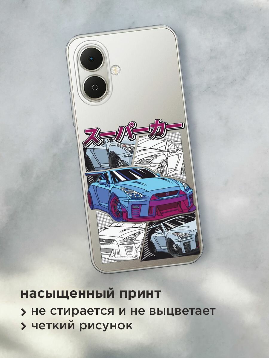 Чехол на Tecno Spark Go 2 / Текно Спарк Го 2 с принтом "JDM коллаж", прозрачный — фото 1