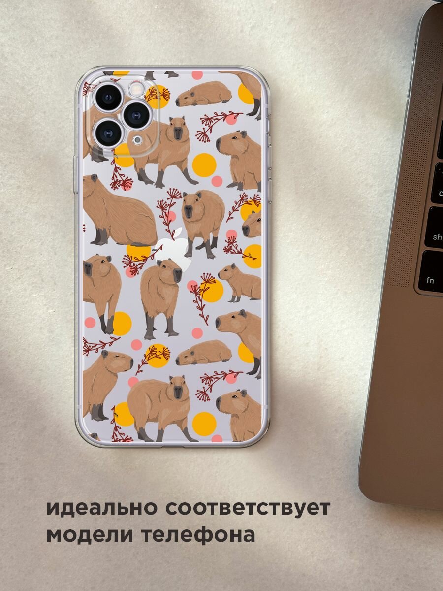Чехол на Apple iPhone 11 Pro / Айфон 11 Про с принтом "Капибара паттерн", прозрачный — фото 1