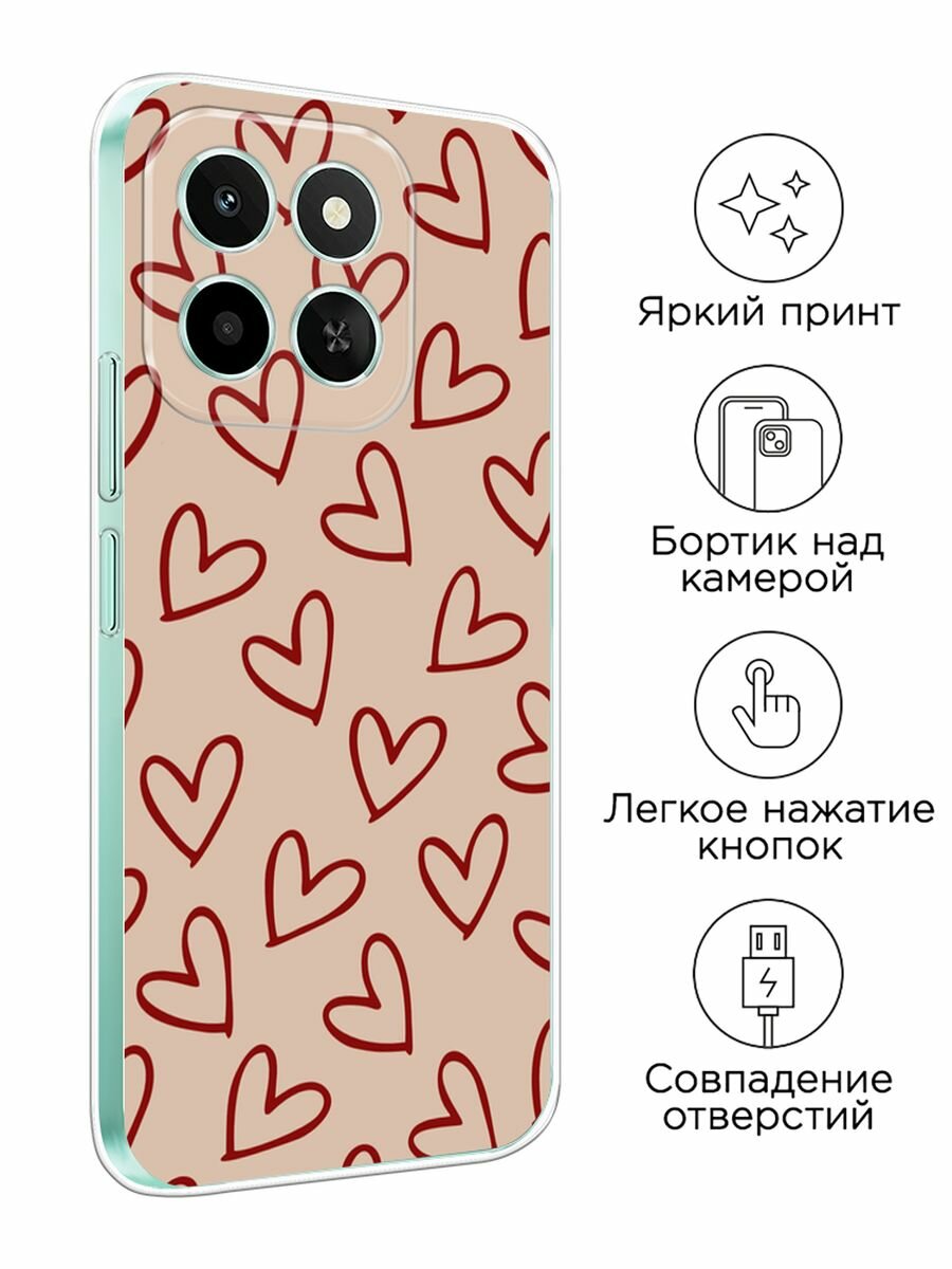 Чехол на Honor X6c / Хонор X6c с принтом "Little hearts doodles 1 - 14 февраля" — фото 1