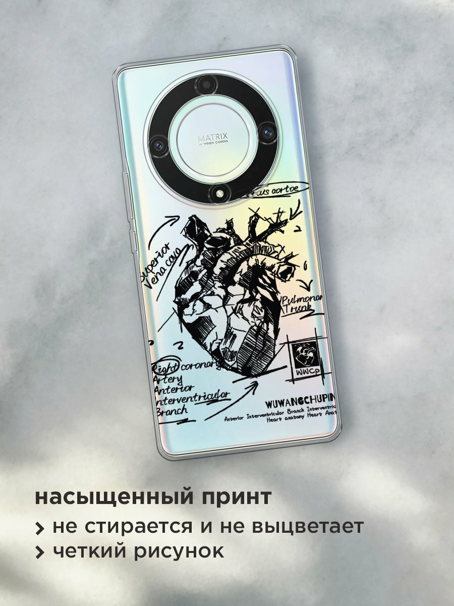Чехол на Honor X9A / Хонор X9A с принтом "Анатомическое сердце 2", прозрачный — фото 1