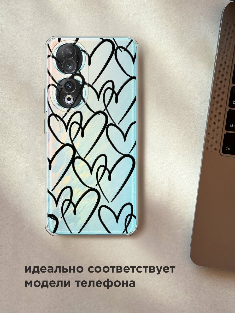 Чехол на Honor 90 / Хонор 90 с принтом "Hearts doodle black 1" — фото 1
